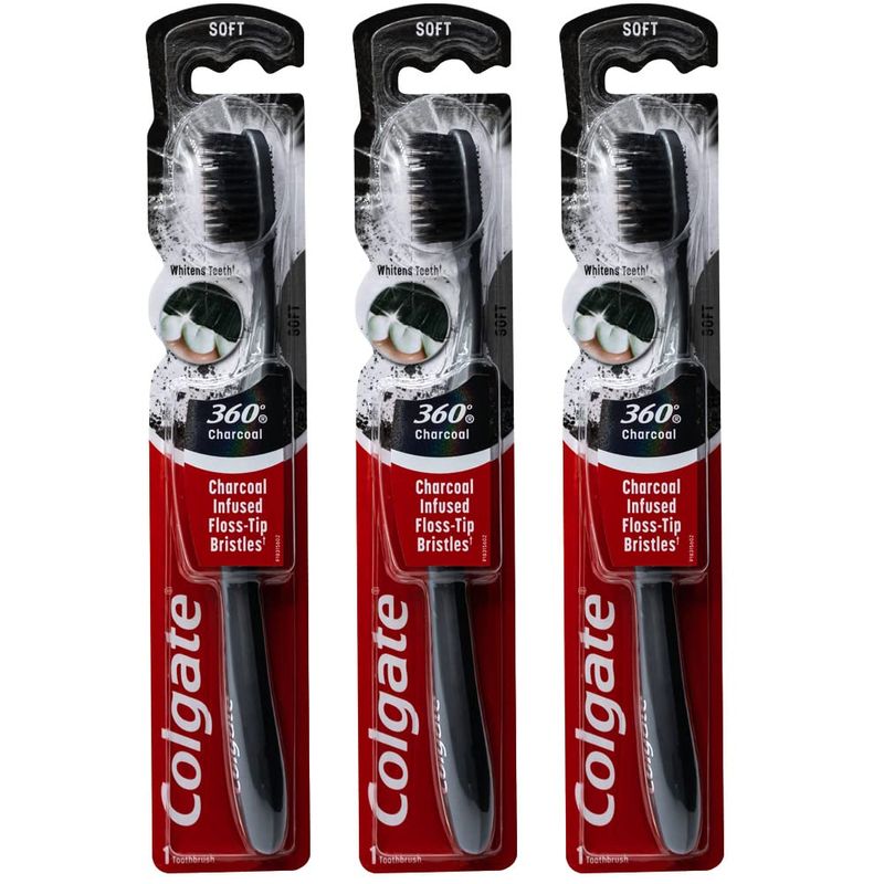 Colgate 360 Charcoal Infused Toothbrush, Floss-Tip Bristles, Soft ...