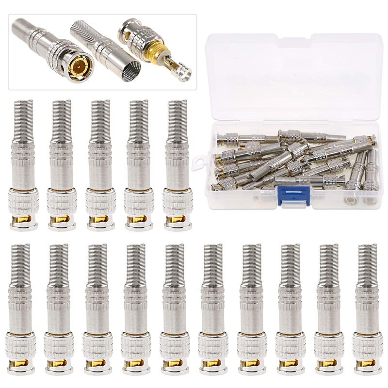 Glarks 15 Pack BNC Male Coaxial Connectors RG59 RG6 Coaxial Terminal Gold-Plated Screw On Brass ...