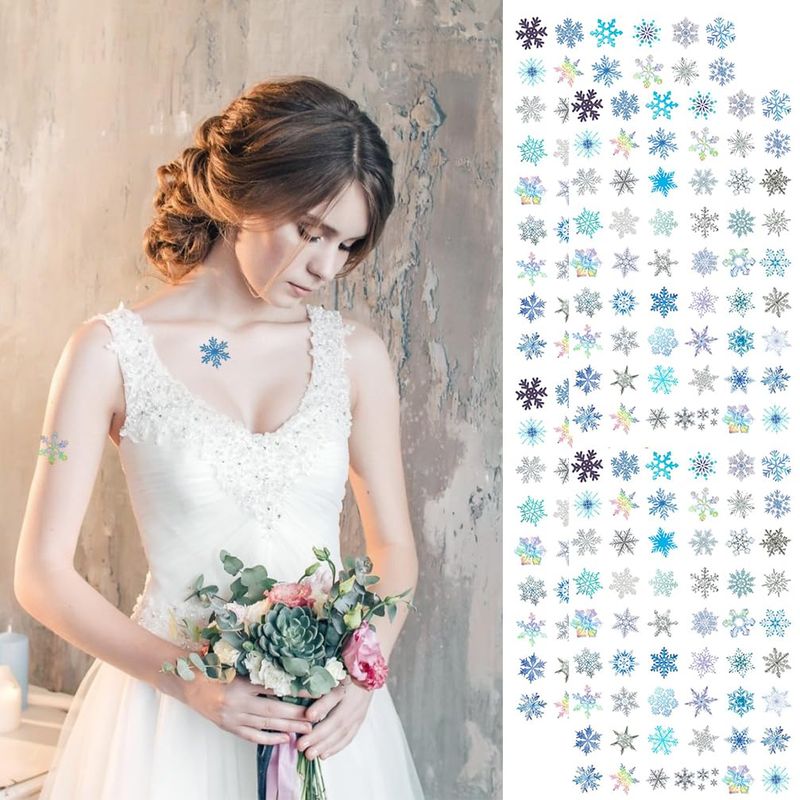 Glitter Snowflake Temporary Tattoos, 108Pcs Winter Snowflake Sticker Tattoo Glitter Temporary ...