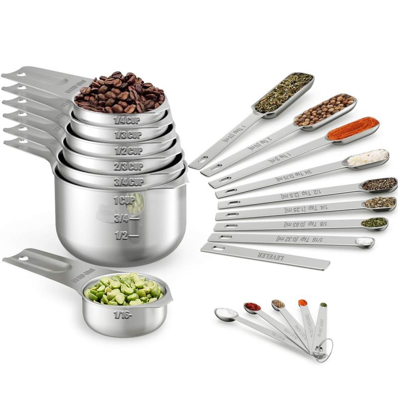 Wildone Measuring Cups & Spoons Set of 21 - Includes 7 Stainless Steel ...