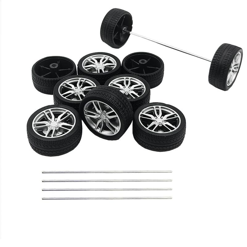 10PCS Toy Car Wheels 37mm Rubber Tire Wheels with Metal Shaft for RC ...