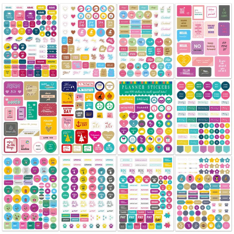 Planner Stickers Set,12 Sheets Variety Mini Icons Daily Planning ...