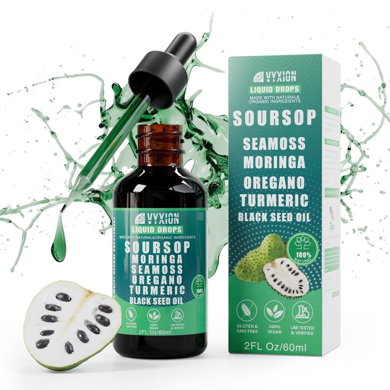 Soursop Graviola Liquid Drops 10 in 1 with Sea Moss, Moringa, Turmeric ...