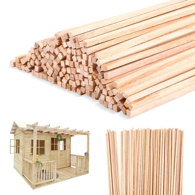 150 Pcs Natural Balsa Wood Sticks, Square Wooden Dowels 3 X 3 X 300 mm ...