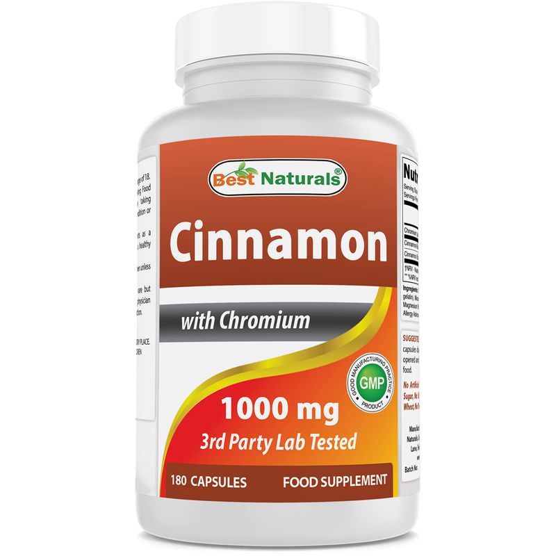 Best Naturals Cinnamon 1000 mg with Chromium 200 mcg 180 Capsules (180 ...