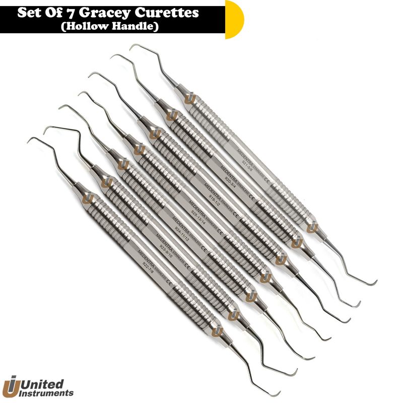Set Of 7 Dental Gracey Curettes Perio Hollow Handle Surgical Hygiene ...