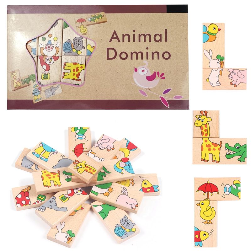 Noaya Woodland Animals Dominoes - 15 Pcs Cute Wooden Farm Animals ...
