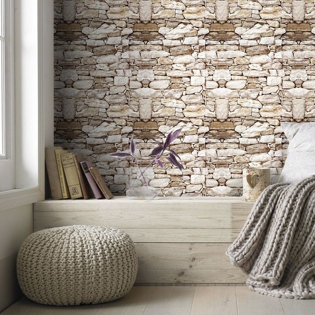 Faux Stone Wallpaper Textured