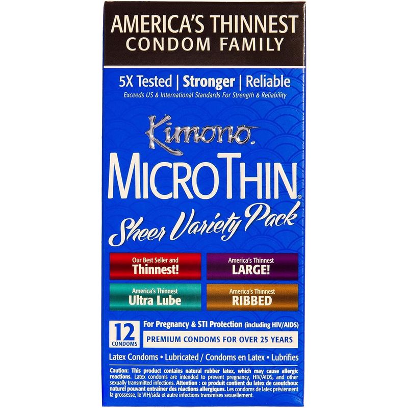 Kimono MicroThin Sheer Variety Pack - Multiple Styles of Ultrathin Condom Shapes, Unique Designs ...