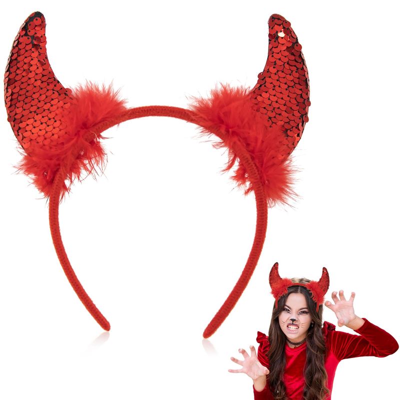 CHEERYMAGIC Devil Horns Devil Ears Fancy Dress Accessory Red Demon ...