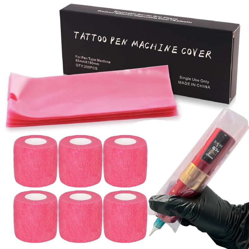 Sotica Tattoo Pen Covers with Grip Tape - 200pcs Pink Tattoo Machine ...