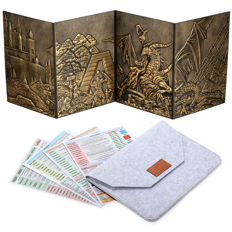 DND Dungeons Master Screen, DNDND Faux Leather 3D Embossed Four-Panel ...