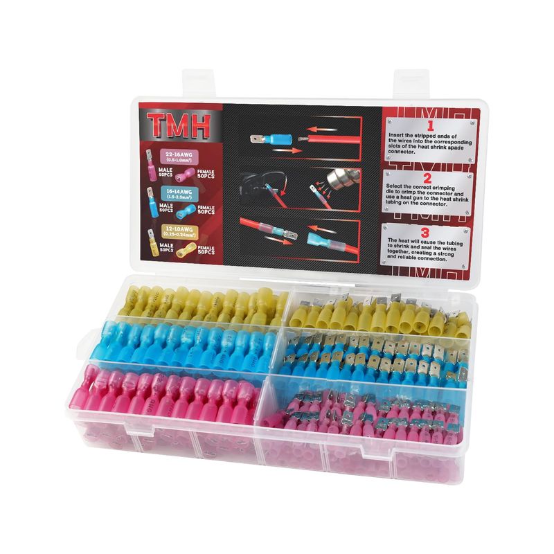 TMH 300 PCS Heat Shrink Spade Connectors AWG 22-10 Electrical Wire ...