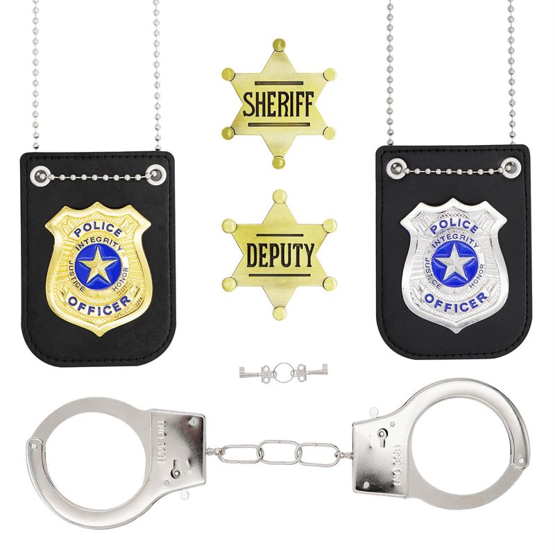 TungminJ 5Pcs Sheriff Deputy Badge,Police Badge, Metal Handcuffs with ...