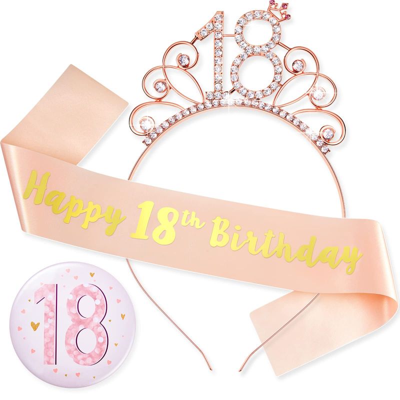 Chuangdi 3 Pieces 18th Rose Gold Birthday Decorations Set Rose Gold ...