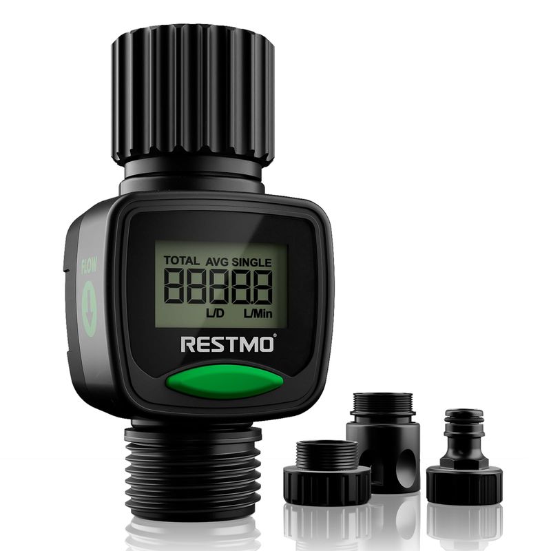 Restmo Water Flow Meter, High Measure Accuracy, Measure Gallon/Liter Consumption and Flow Rate ...