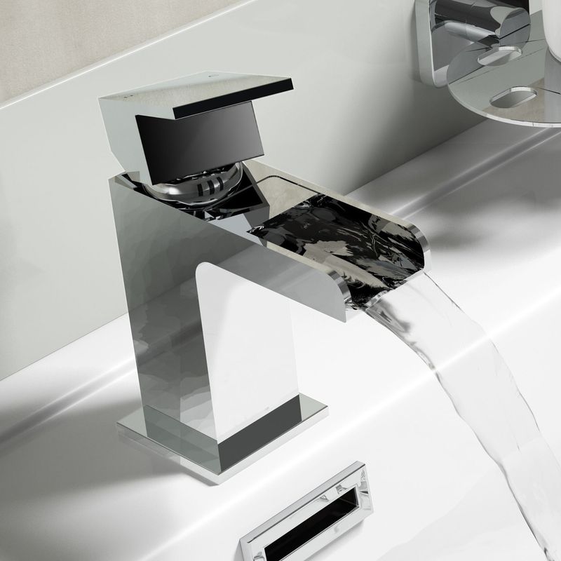 Bathroom Basin Mono Mixer Tap | Chrome Colour Waterfall Style Lever ...