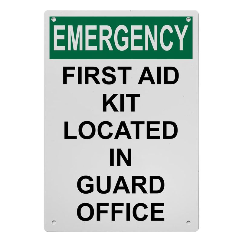 OSHA First Aid Kit Located In Guard Office Sign, 8.5 x 11 in" OSHA ...