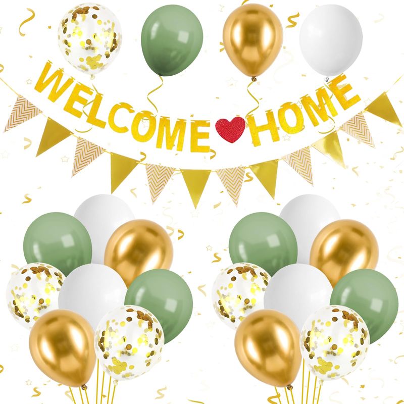 Welcome Home Decorations,Green Gold Welcome Home Balloons Banners Set ...