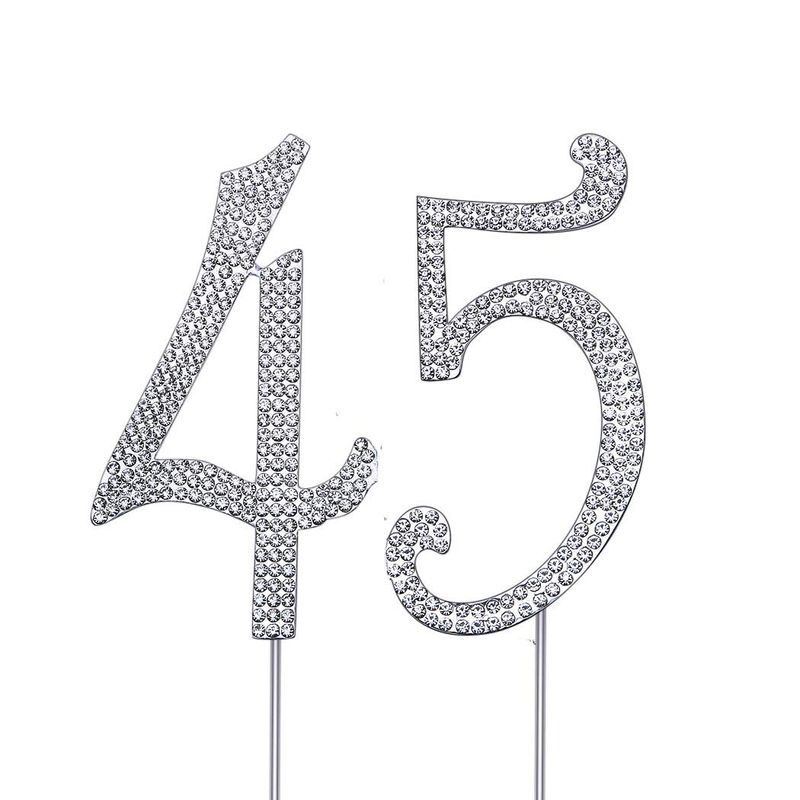 MAGJUCHE Silver 45" Crystal Cake Topper, Number 45 Rhinestones 45th ...