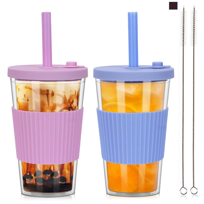 UHAPEER 2 Pack Reusable Boba Cup Bubble Tea Cups, 17oz Iced Coffee Cup ...