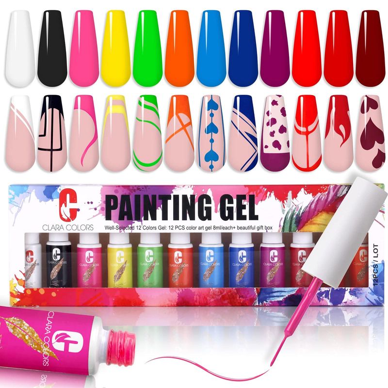 Clara Colors Gel Polish Nail Art Gel Liner Set, 12 Colors Gel Polish ...