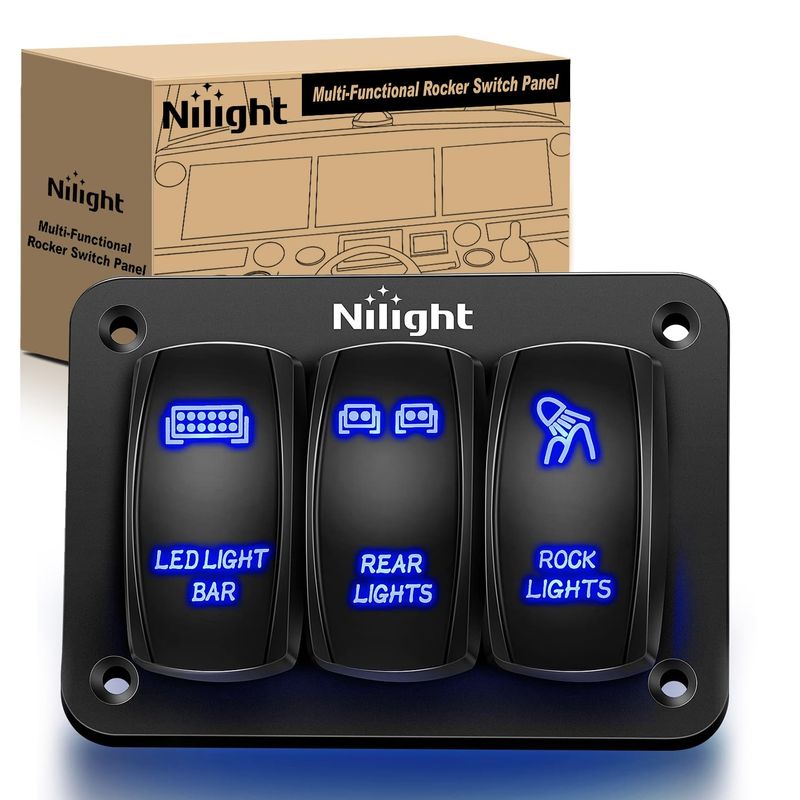 Nilight - 90105C 3 Gang Aluminum Rocker Switch Panel 5 Pin ON/Off Pre ...