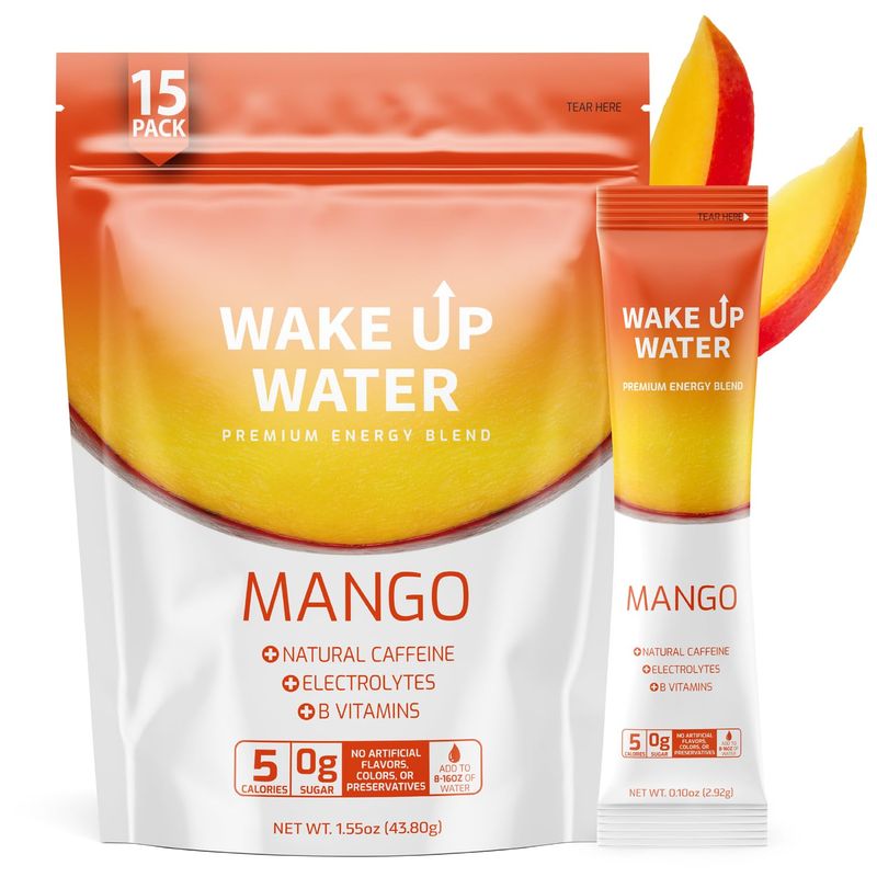 Wake Up Water - Energy + Hydration Sugar Free 15 Packs, Mango Flavor ...