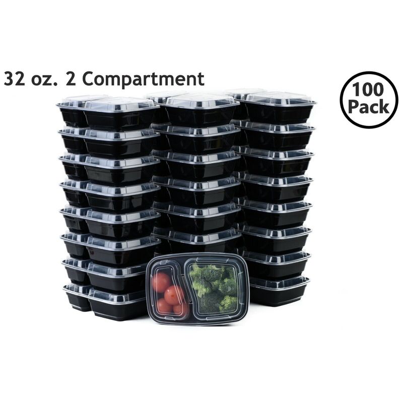 100 Set Microwavable Food Containers with Lids BPA Free Reusable Meal ...