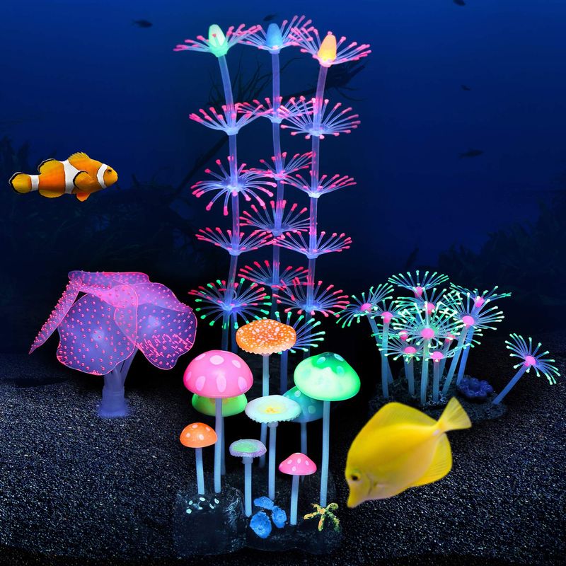 Filhome Glowing Fish Tank Decorations, 4 pcs Glow Aquarium Decoration ...