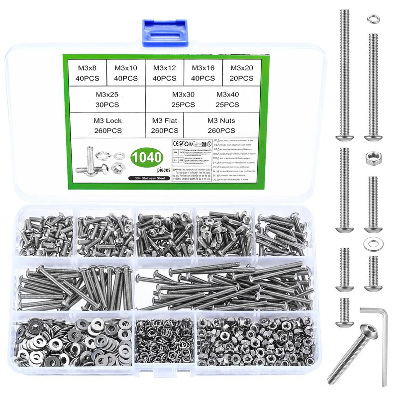 1040 Pcs M3 Screws Set, M3 Bolts and Nuts Set, Assorted Nuts and Bolts ...