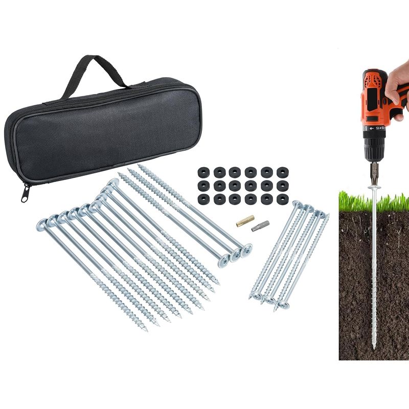 18 Screw Pegs Tent Screws with Bit Attachment and 18 Washers Transport ...