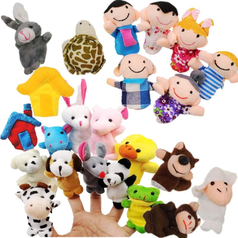JZK 24 Finger Puppets Set animals family members cute Cloth Plush ...