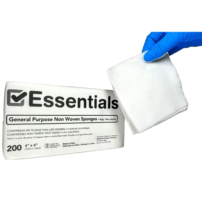 Essentials Non-Sterile Gauze Sponges – 200 Count, 4-Ply, 4’’ x 4 ...
