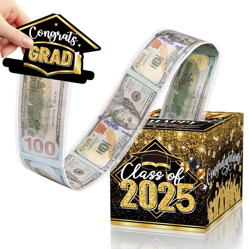 Graduation Money Box for Cash Gift Pull, Black Gold Money Pull Box Gift ...