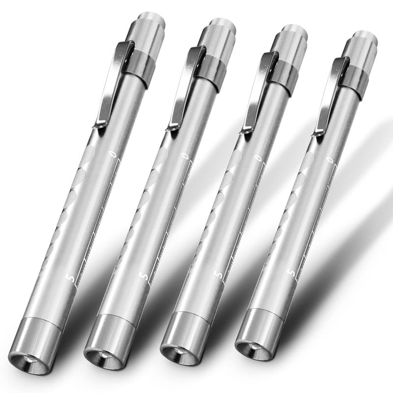 4 Pack | Silver - RE-GEN LED Pen Light Doctors Nurses Eye Pupil Gauge ...