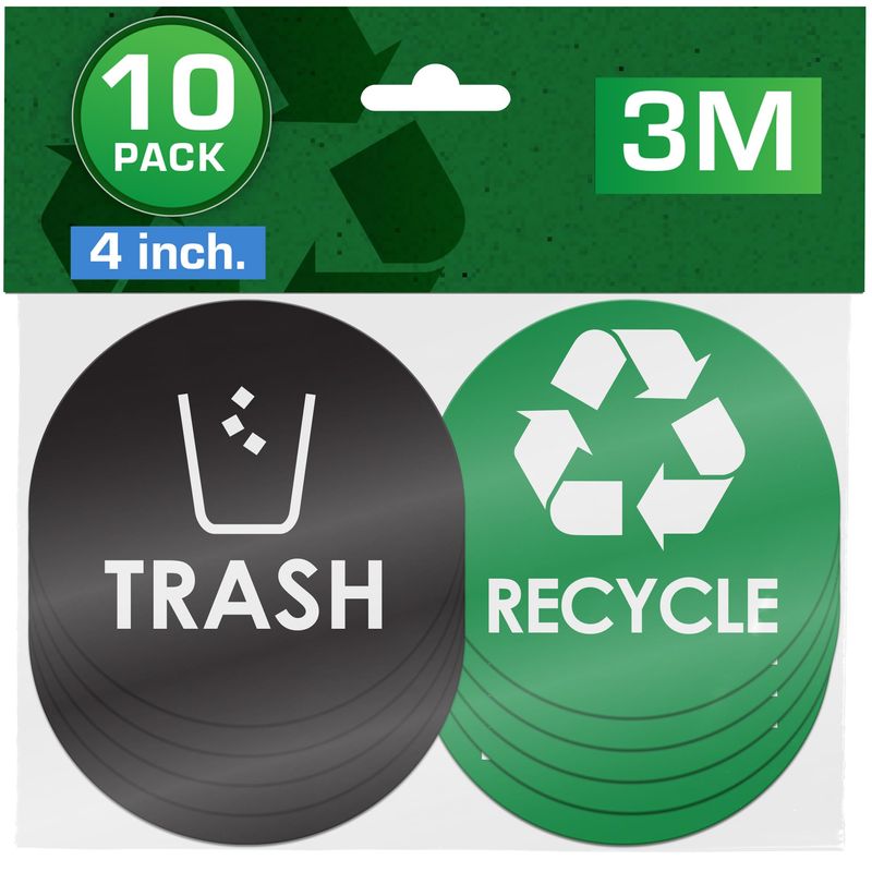 Recycling & Trash Bin Stickers - 10-Pack, 4" Inch Round Decals - Easy ...