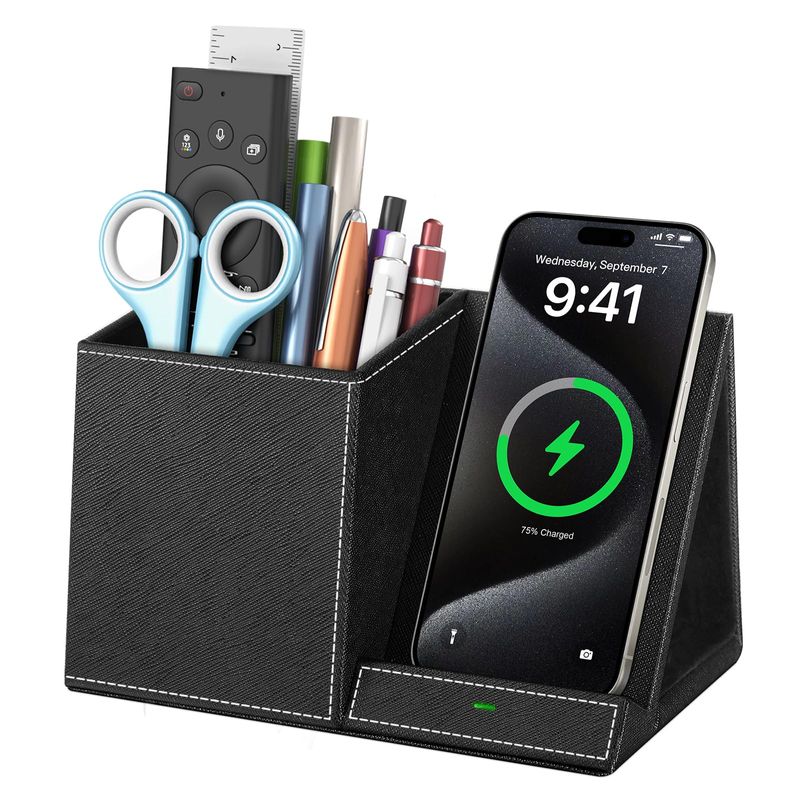 Pen Holder for Desk, Desk Organizer with Wireless Charger, Pen Holder ...