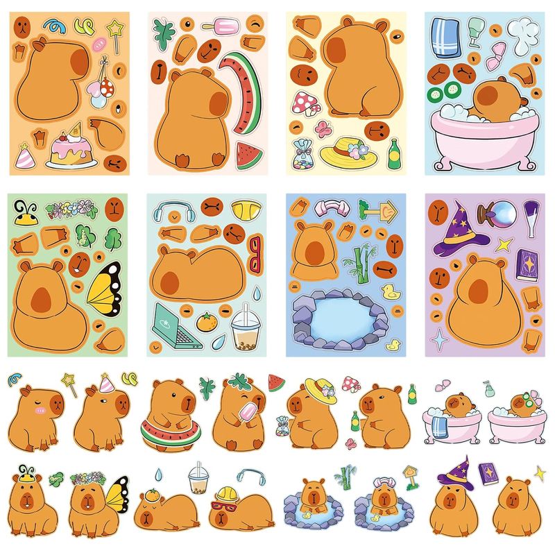 8 Sheet Cute Capybara Stickers Set for Kids and Teens Cute Brown ...