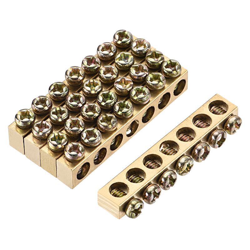 sourcing map Terminal Ground Bar Screw Block Barrier Brass 7 Positions ...