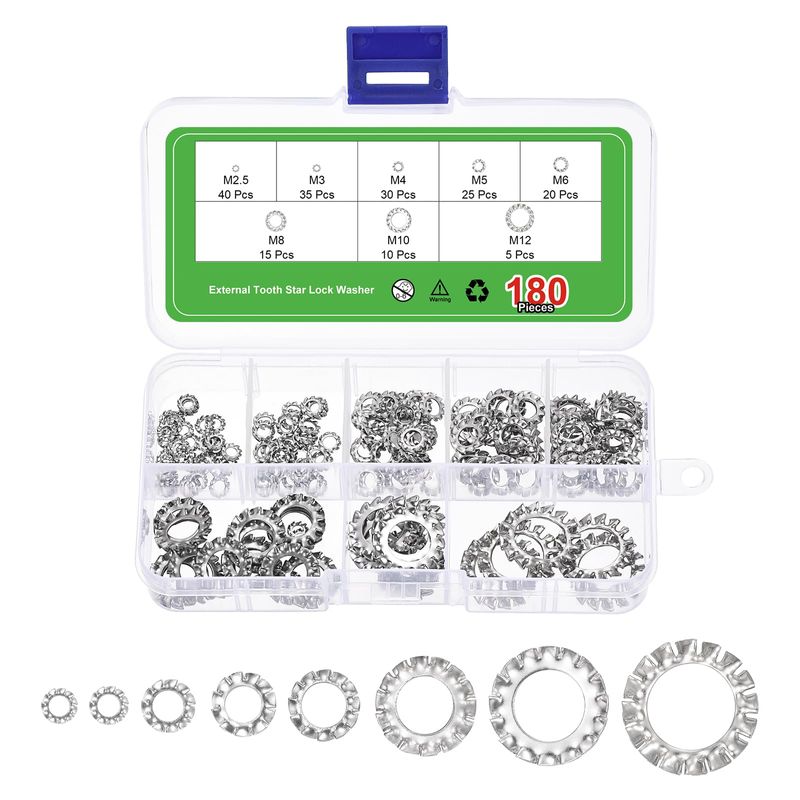 sourcing map 180Pcs External Tooth Washers Assortment Kit, 304 ...