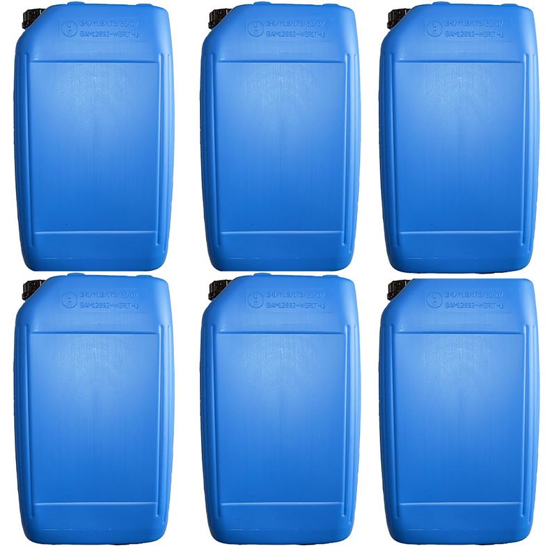 6 x Blue 25 Litre Plastic Jerry Can with Tamper Evident Cap Water ...