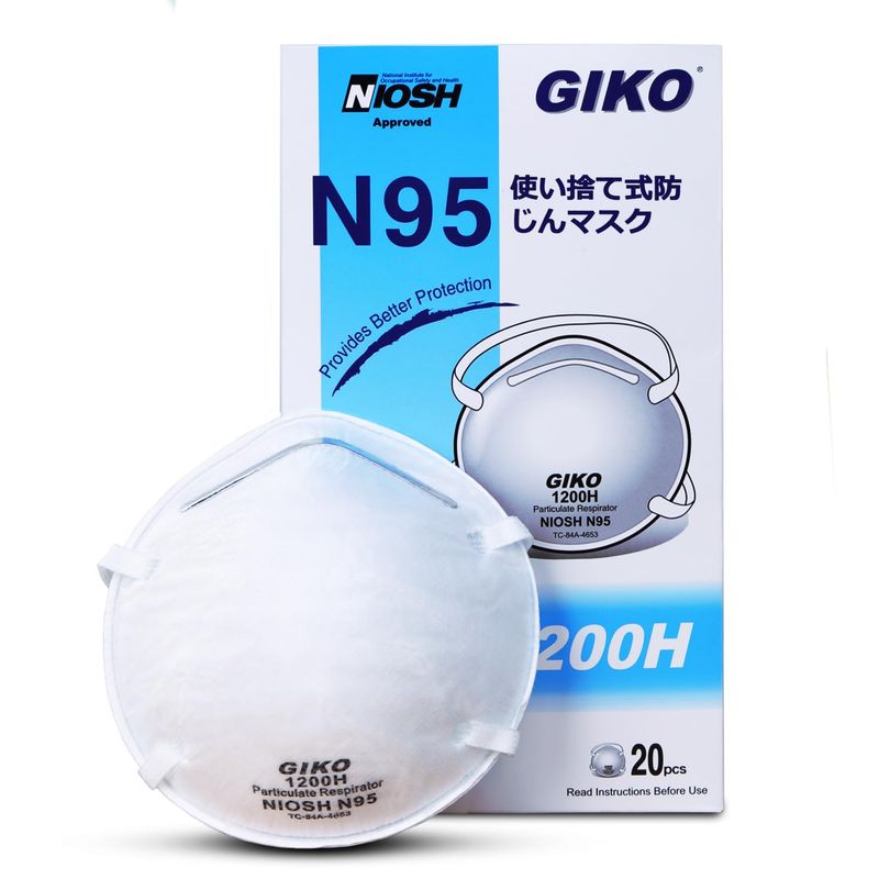 GIKO N95 Masks, 20 Sheets per Box, US NIOSH Approved, 1200H Type, 3D ...