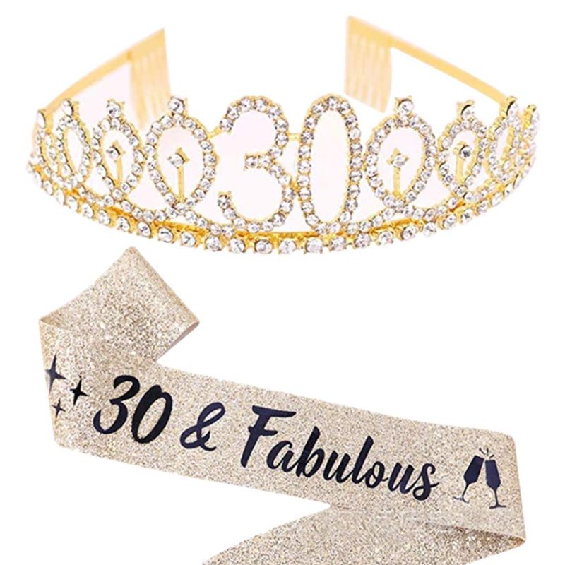 Gold Birthday Crown 30th Birthday Crystal Tiara Crown with 30 ...