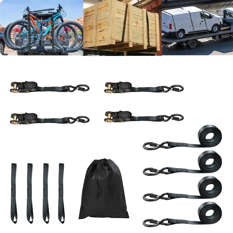 Ratchet Straps,4 Packs,Webbing Strap 5m 800kg Break Strength Tie Down ...