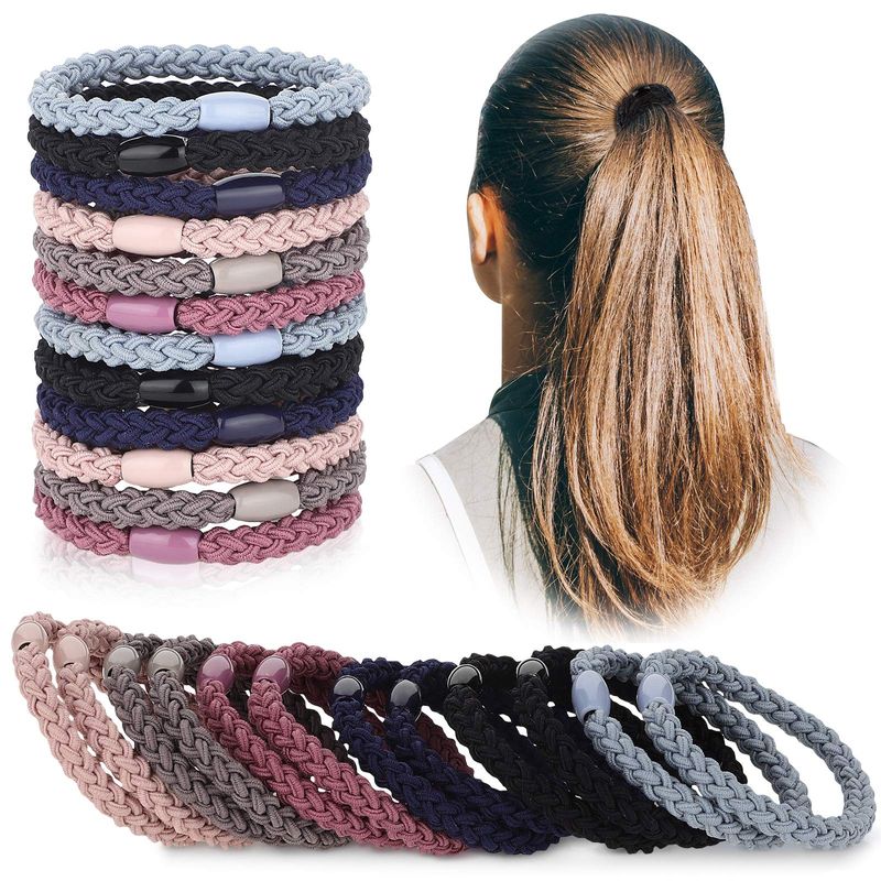 12 Braided Hair Bobbles Elastic Rubber Bands Cotton Braid Bobbles Girls ...