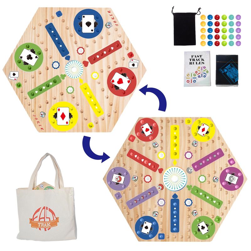 Fast Track Marble Board Game, Wahoo Board Game Double Sided Painted ...