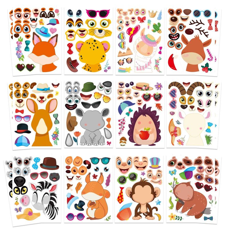 48 PCS Make a Face Stickers Sheets for Kids, Make Your Own Animal Mix ...