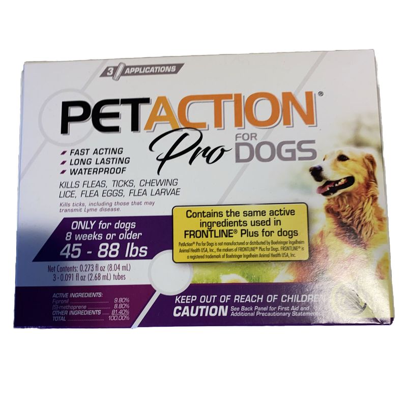 NEW PET ACTION PRO FOR DOGS 45-88LBS FLEA, TICK, LICE 3 APPLICATION BOX ...
