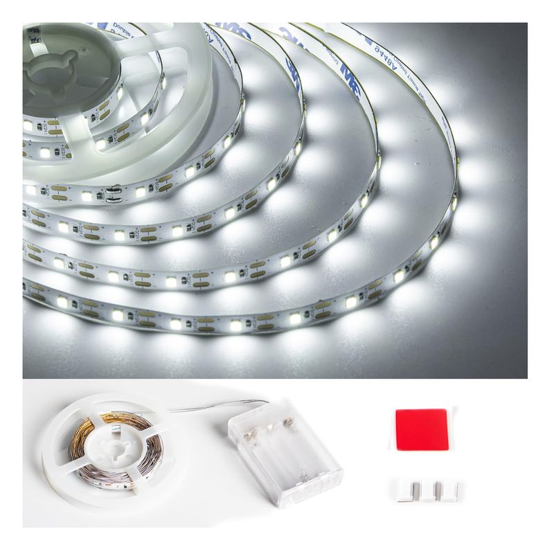 Battery Powered LED Strip Lights, 6.6FT 120 LED Battery Operated White ...